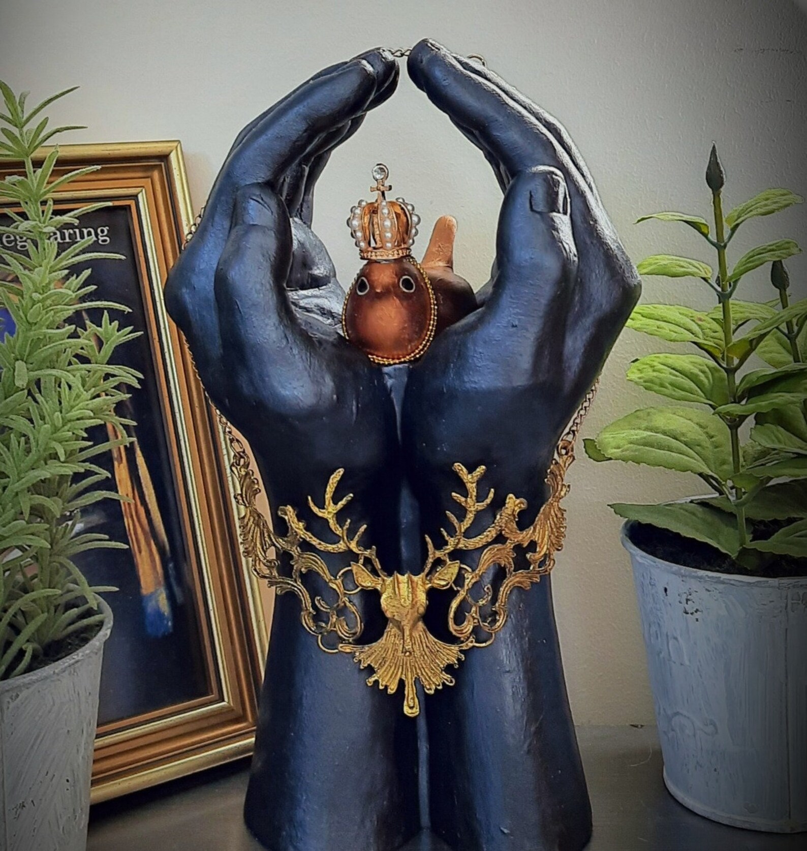 Striking Black Sculptured Ceramic Hands Ornament Cupping - Etsy