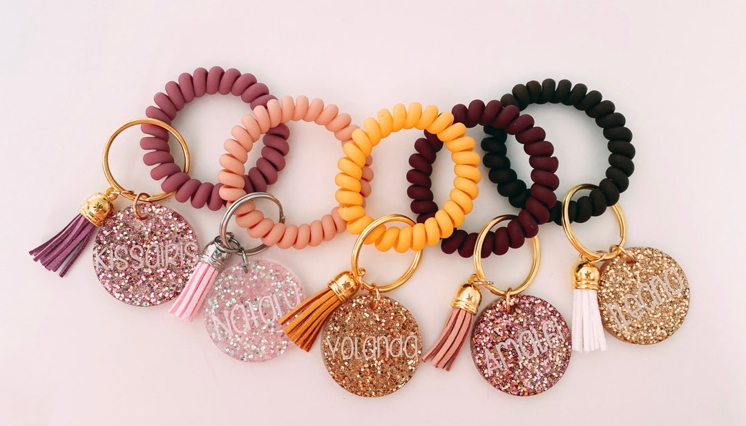 Personalized Cord Wristlet Keychain, Glitter Resin Disc, Teacher Gift ...