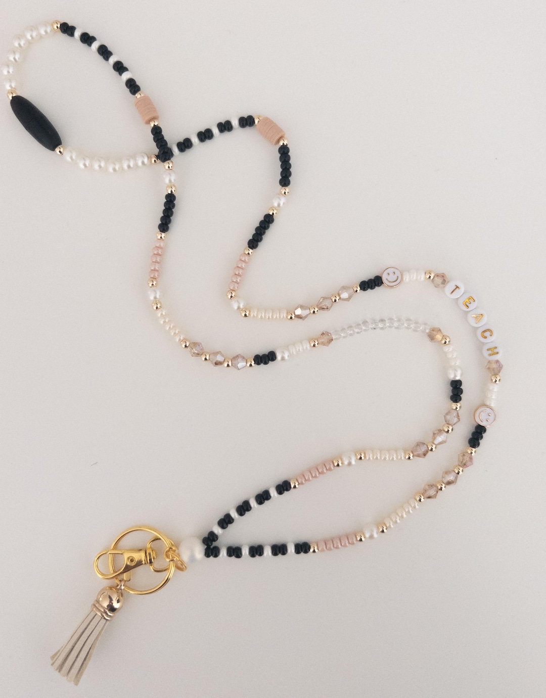 NEW Neutral and Black Lanyard, Teacher Beaded Lanyard, Teacher Neutral ...