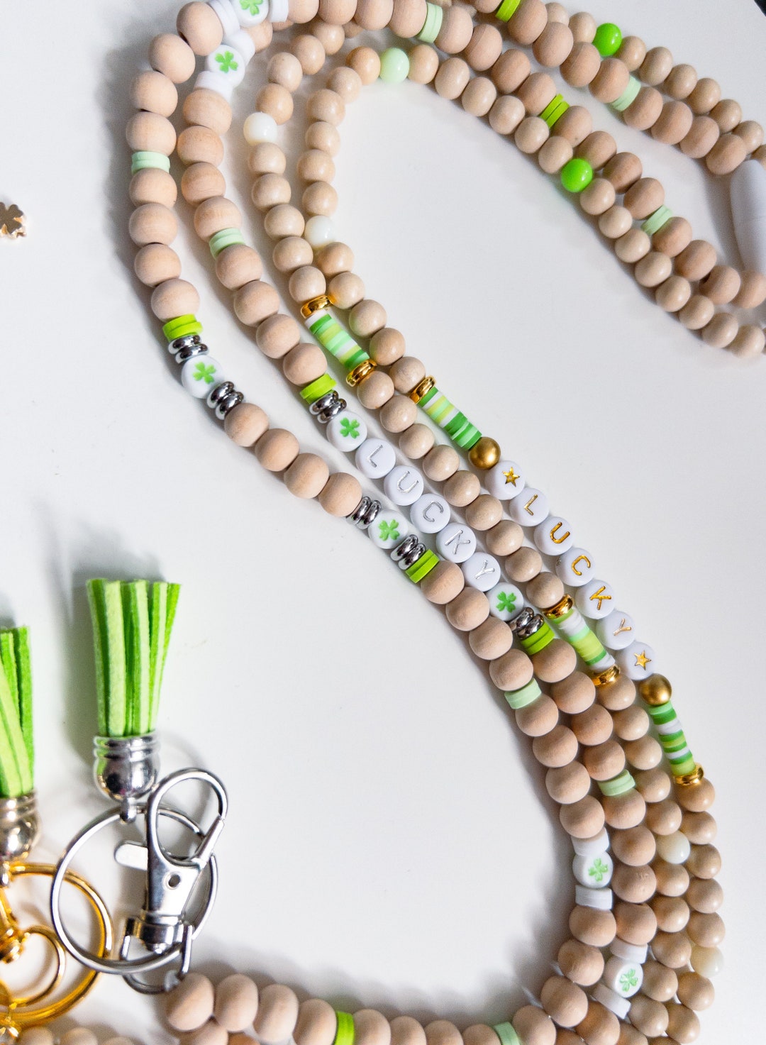 St Patrick’s Day Lanyard, Personalized Teacher Lanyard, Wood Bead ...