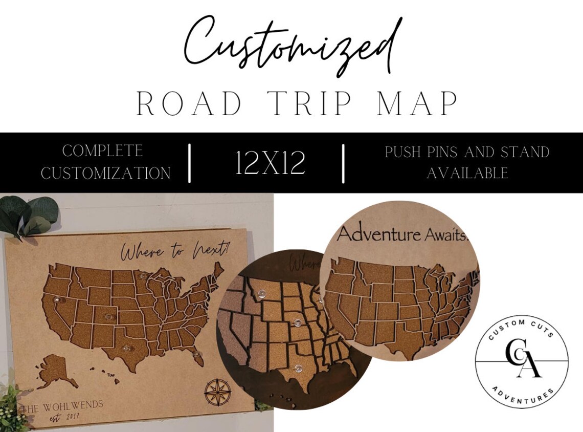 Personalized Push Pin Road Trip Map - Etsy