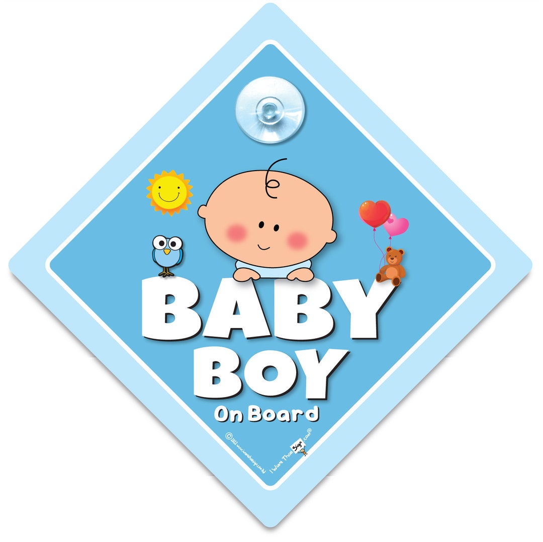 Baby on Board Sign, Baby Boy on Board Sign, High Visibility Suction Cup ...