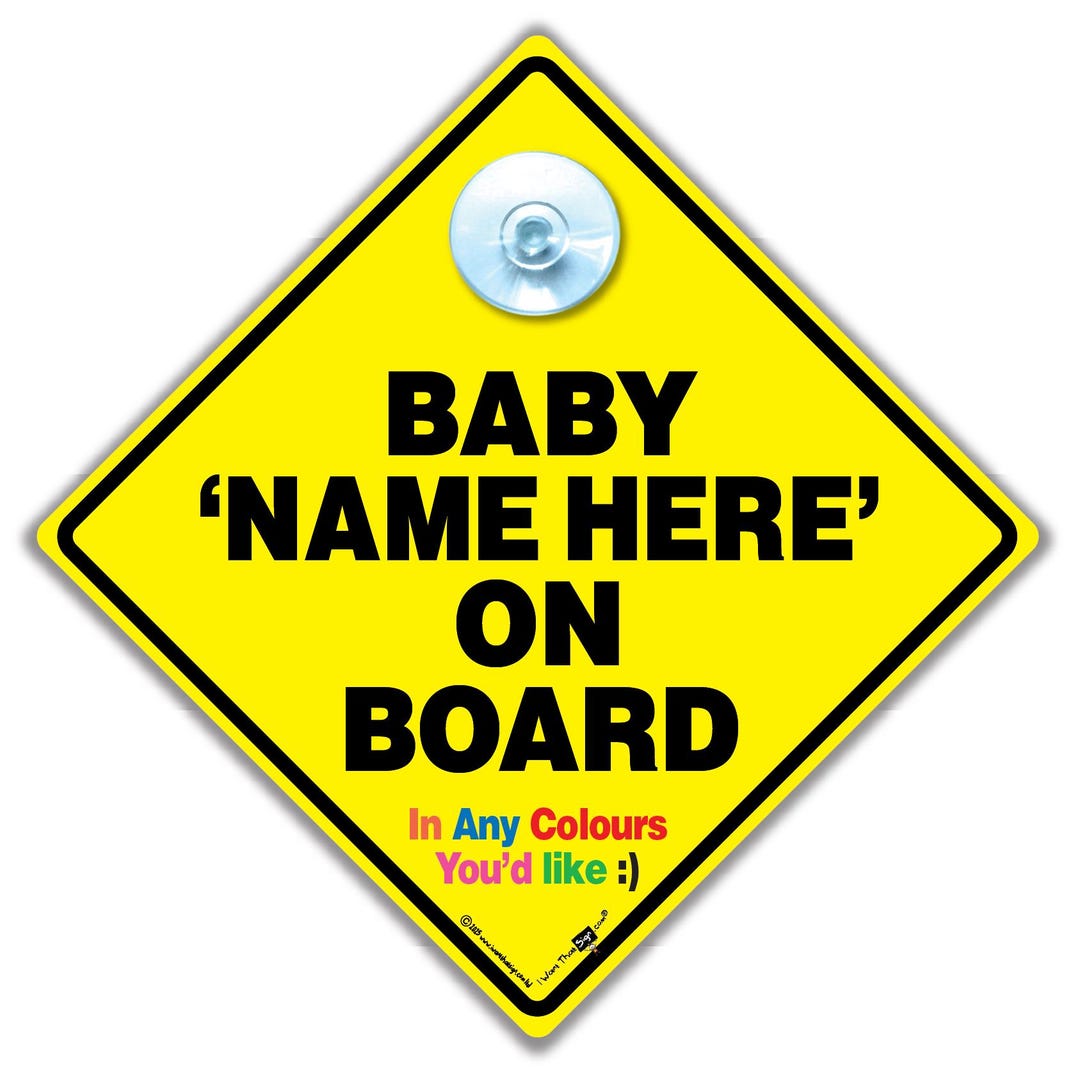 Personalised Baby on Board Sign With Suction Cup, 14 X 14 Cm, Custom ...