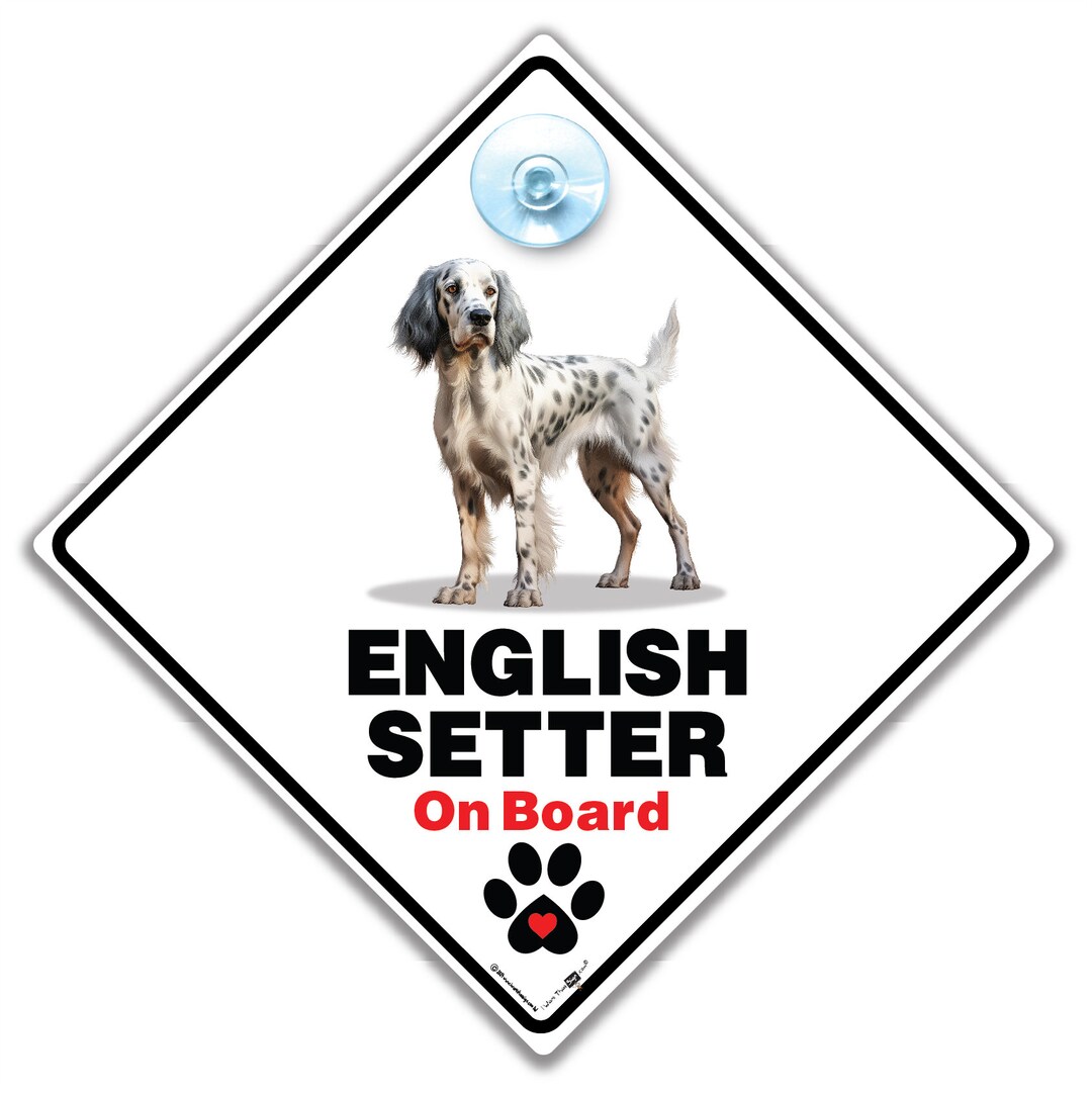 English Setter on Board Car Sign: Dog Breed Suction Cup Notice (14cm ...