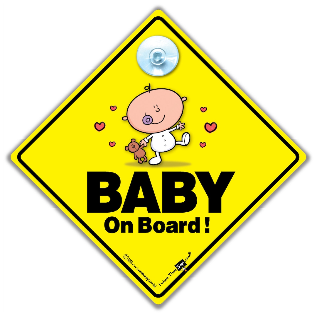 Baby on Board Sign Cute Baby and Bear, Baby on Board Car Sign, High ...