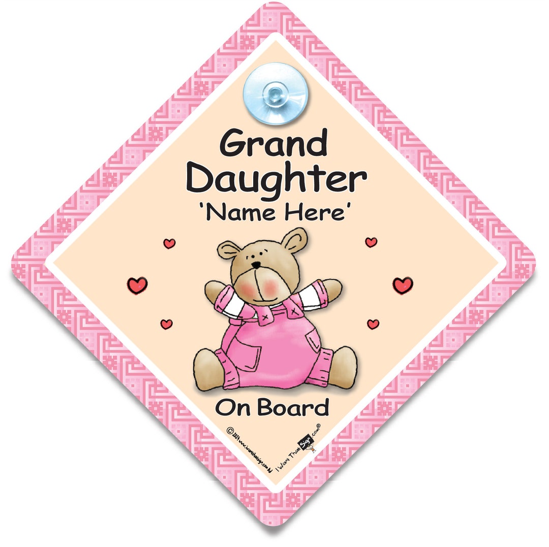 Personalised Granddaughter on Board Sign: Pink Bear Car Decal - Etsy