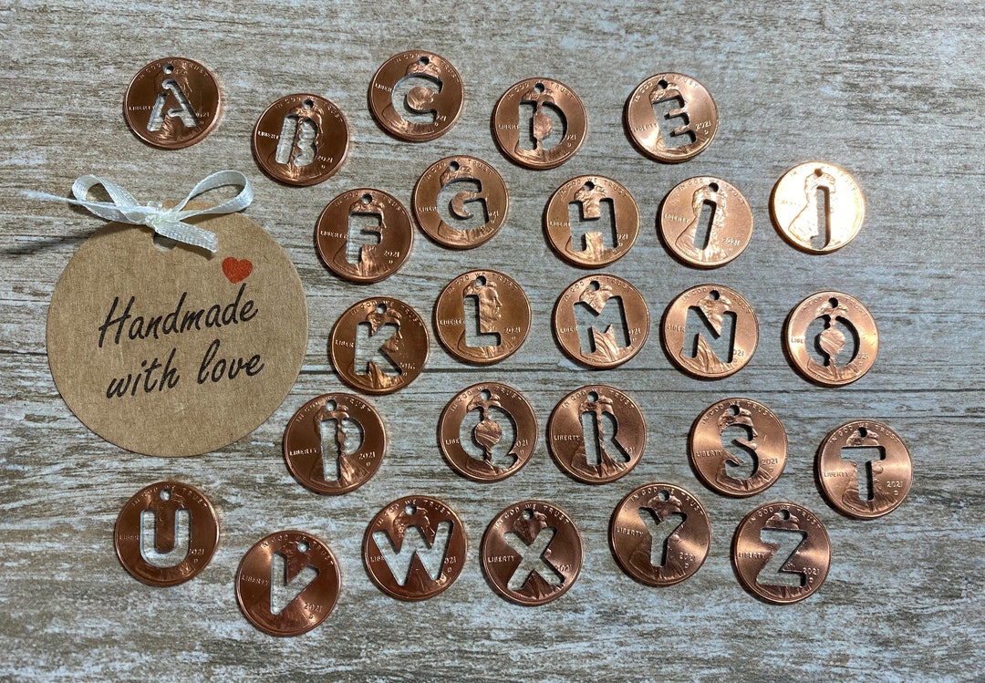 CHARITY Lucky Penny Cut Out LETTERS Penny Cutout Charm Keyring Charm ...