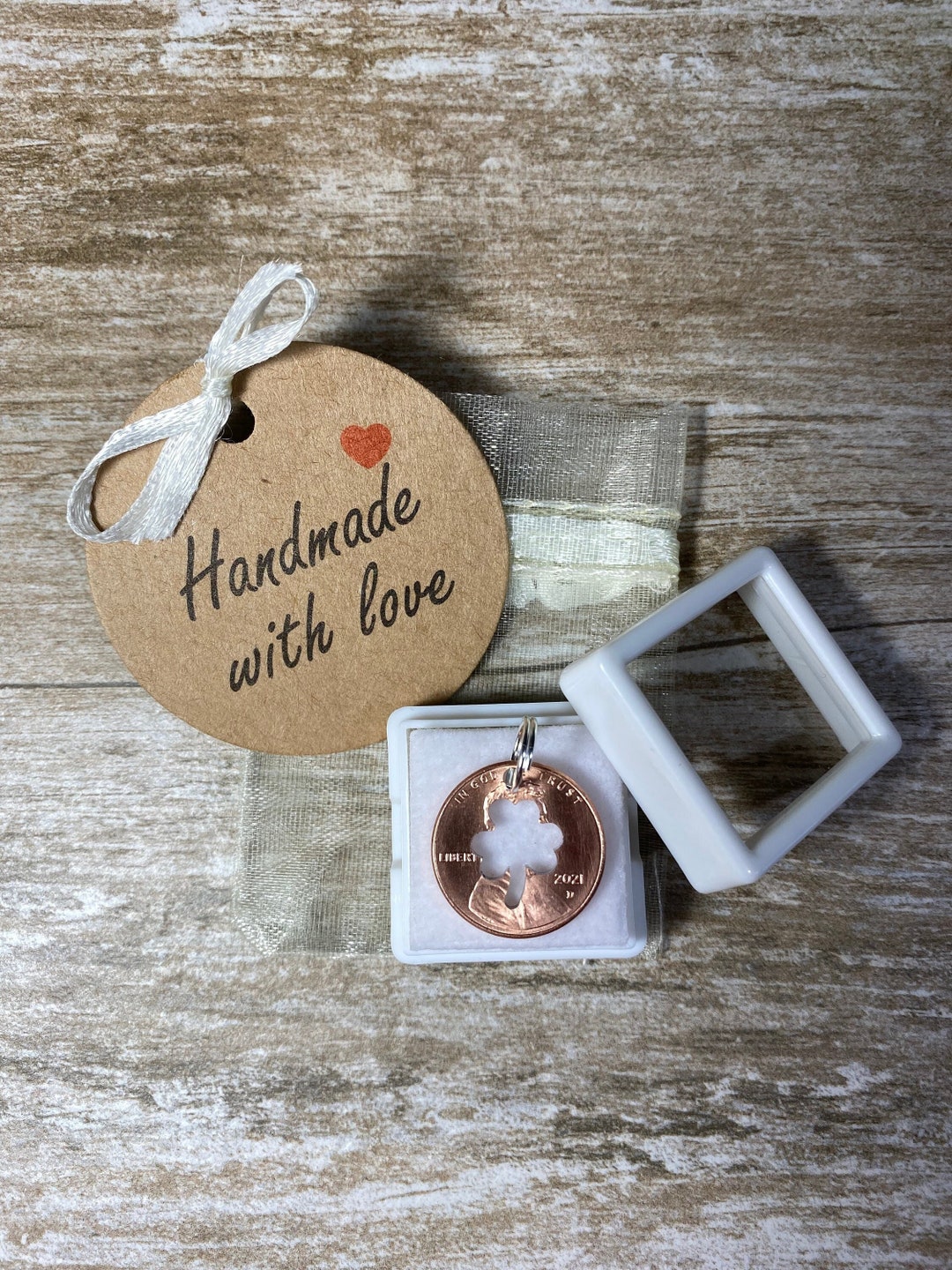 CHARITY CLOVER Penny Cutout CLOVER Penny Charm faith Hope & Love ...