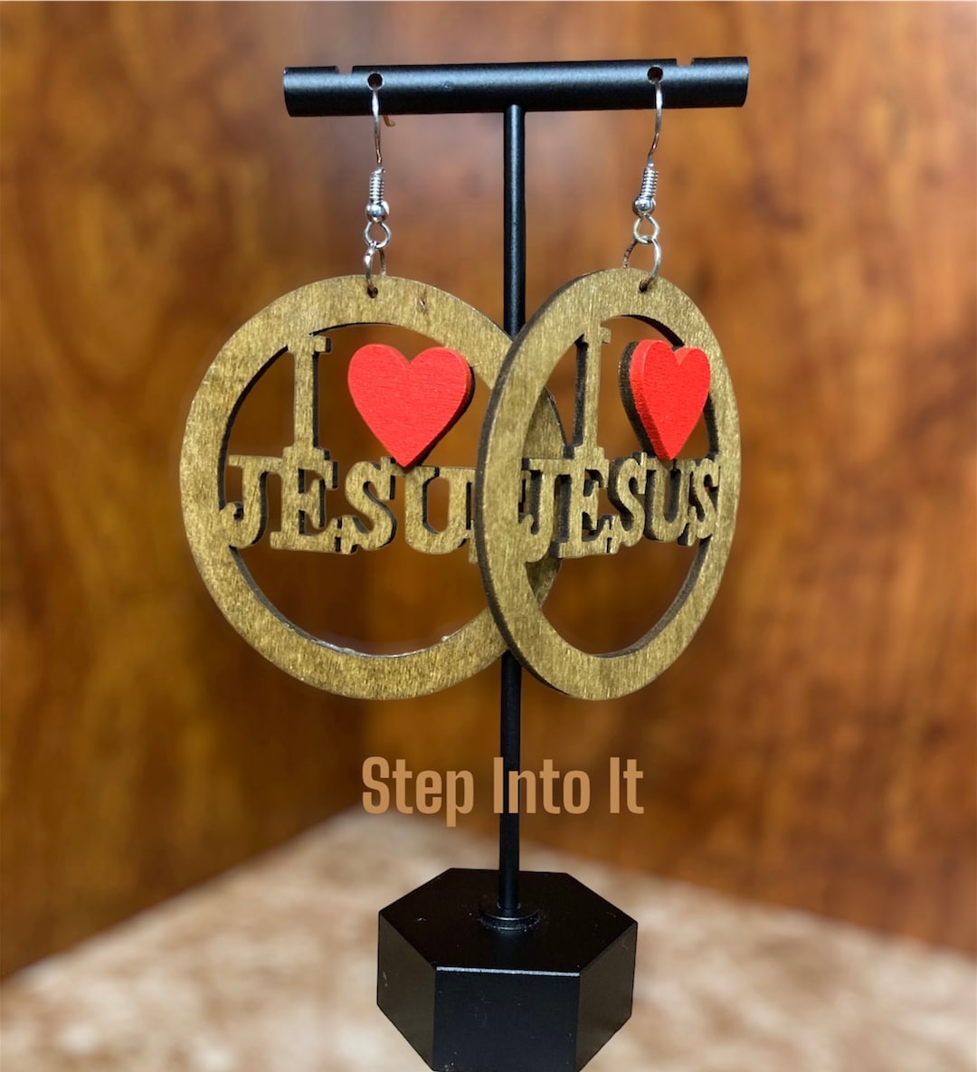 Light Brown I Love Jesus Laser Wood Hoop Earrings - Etsy