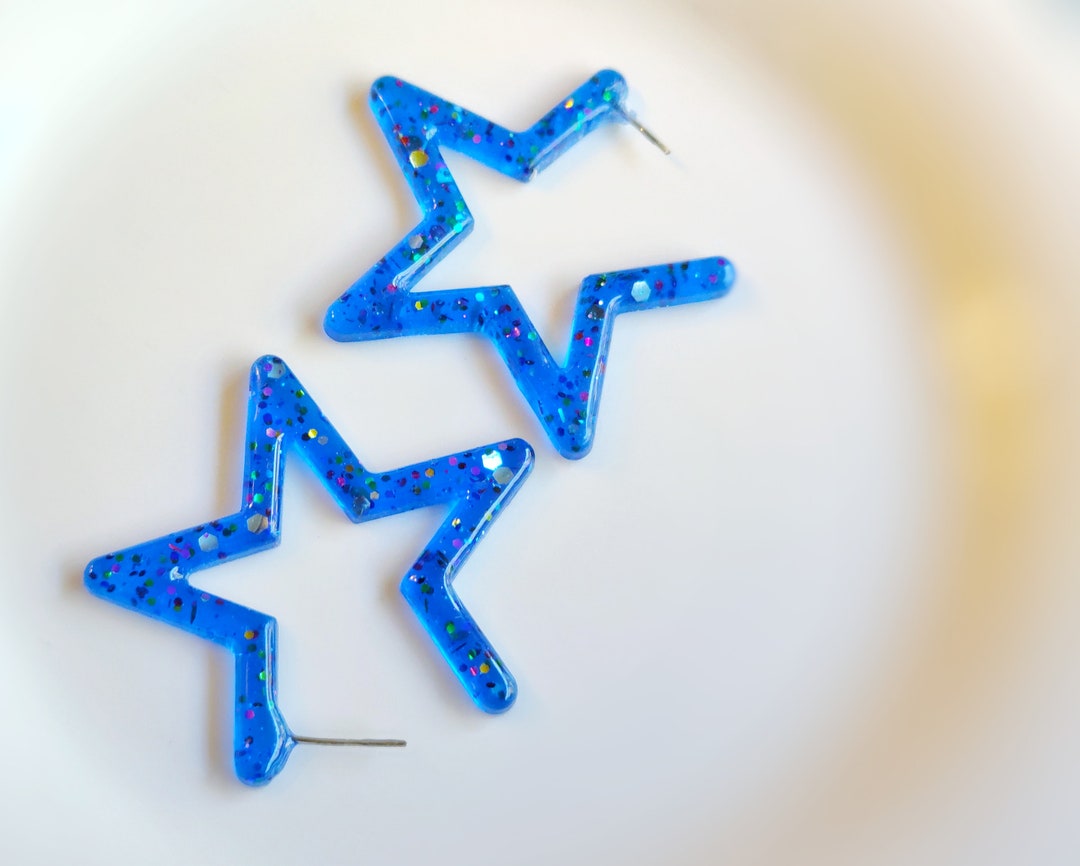 Star Hoop Earrings, Glow in the Dark, Star Jewelry, Red and Blue ...