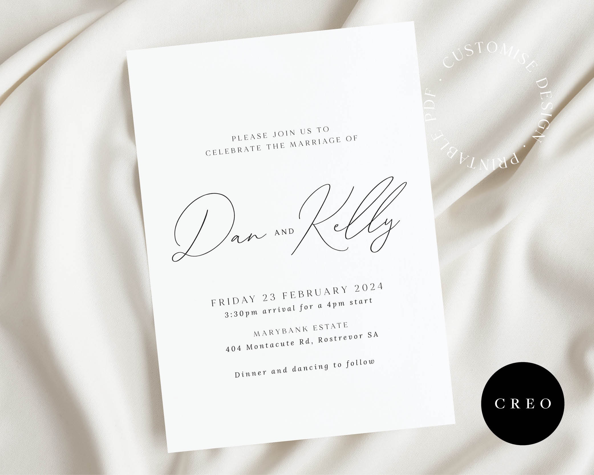 Modern Script Wedding Invitation, Modern Printable Invite, Simple ...