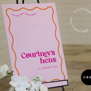 Pink and Orange Theme Party Welcome Sign, Printable PDF Hens Signage ...