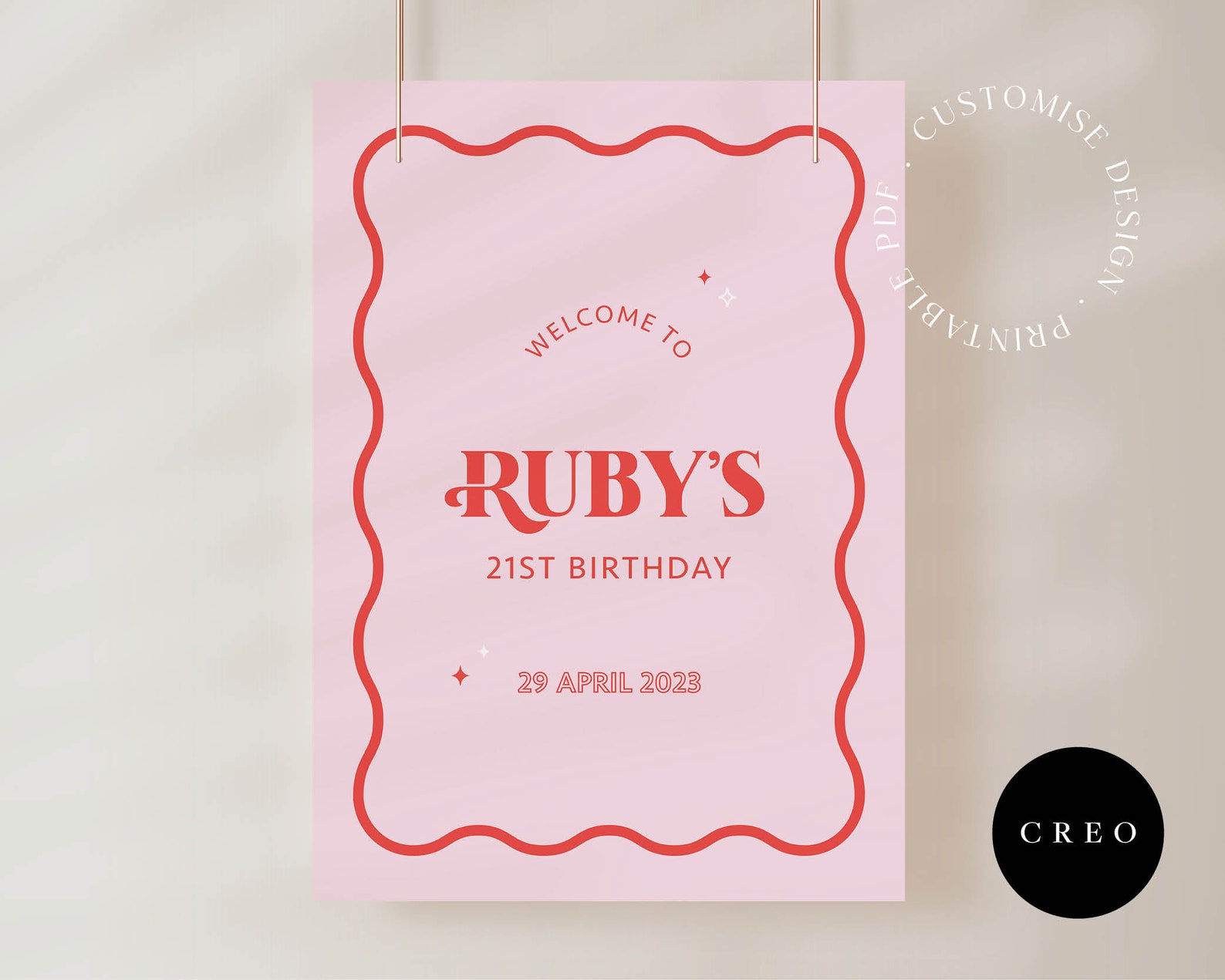 Wavy Welcome Sign Edit Printable PDF Pink and Red Theme - Etsy