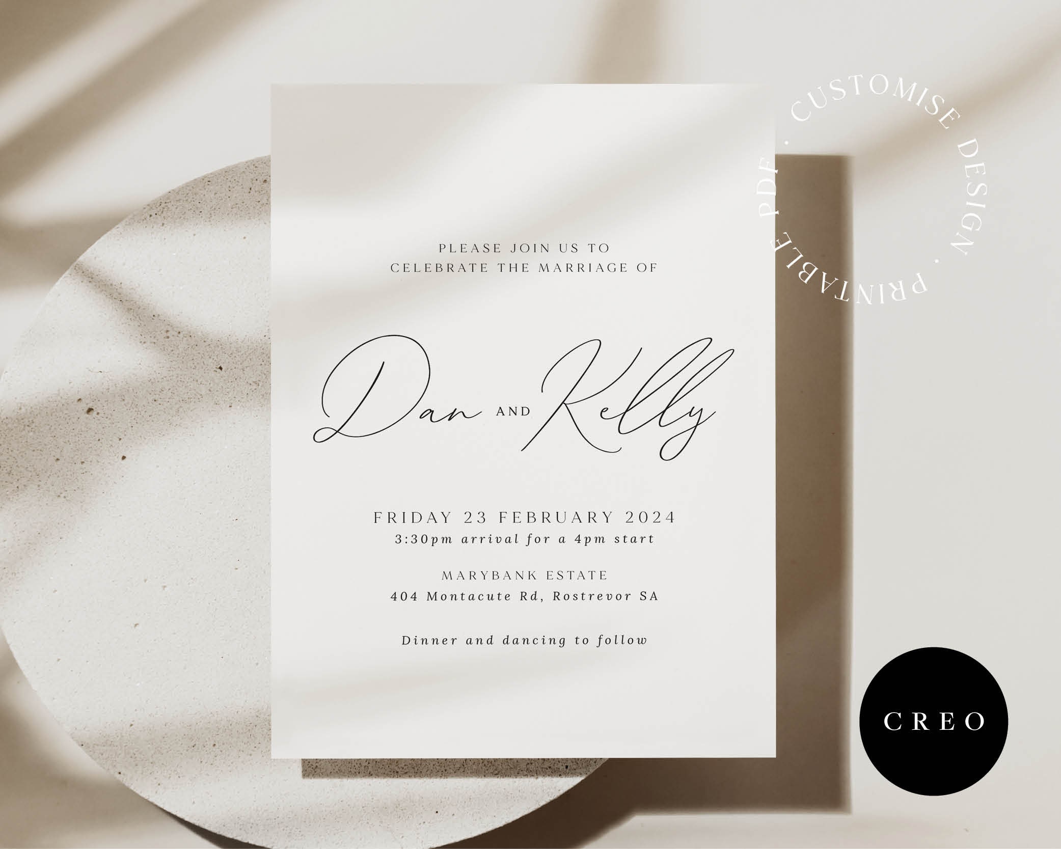 Modern Script Wedding Invitation, Modern Printable Invite, Simple ...