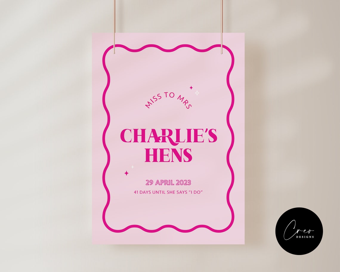 Pink Hot Pink Hens Party Welcome Sign, Printable Hens Party Sign, Pink ...