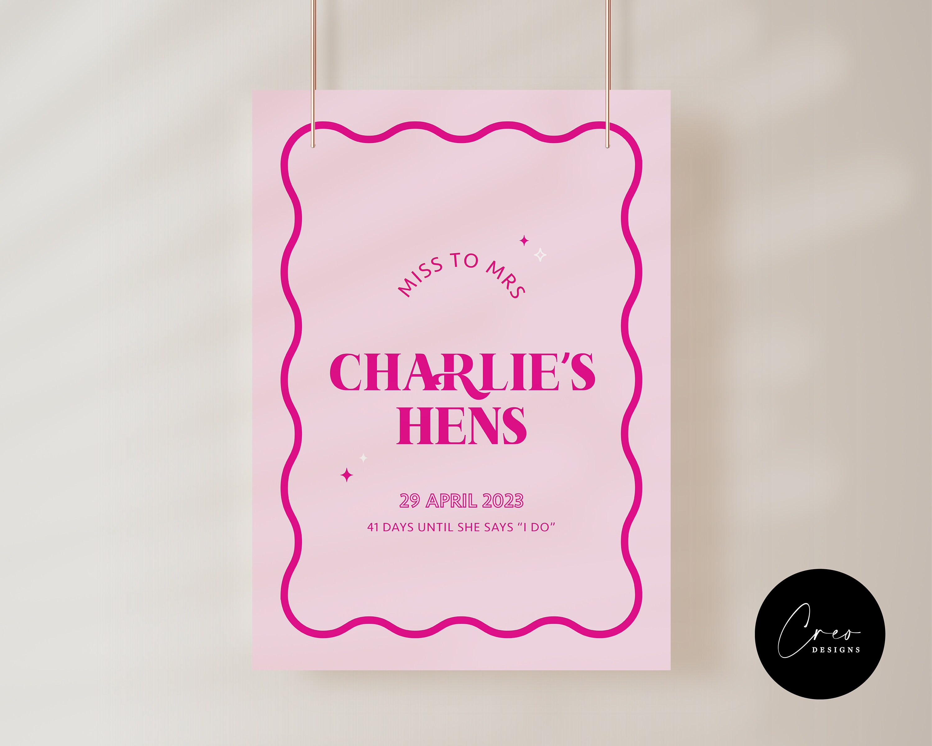 Pink Hot Pink Hens Party Welcome Sign, Printable Hens Party Sign, Pink ...