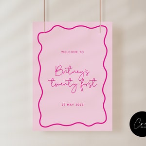 Pink 21st Birthday Welcome Sign, Printable Twenty First Welcome Sign ...