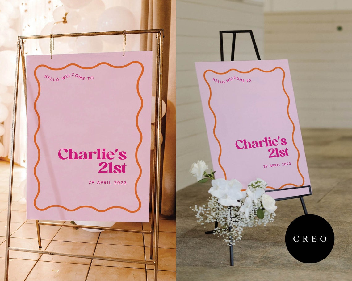 Wavy Welcome Sign Edit Printable PDF Pink and Orange Theme - Etsy Australia