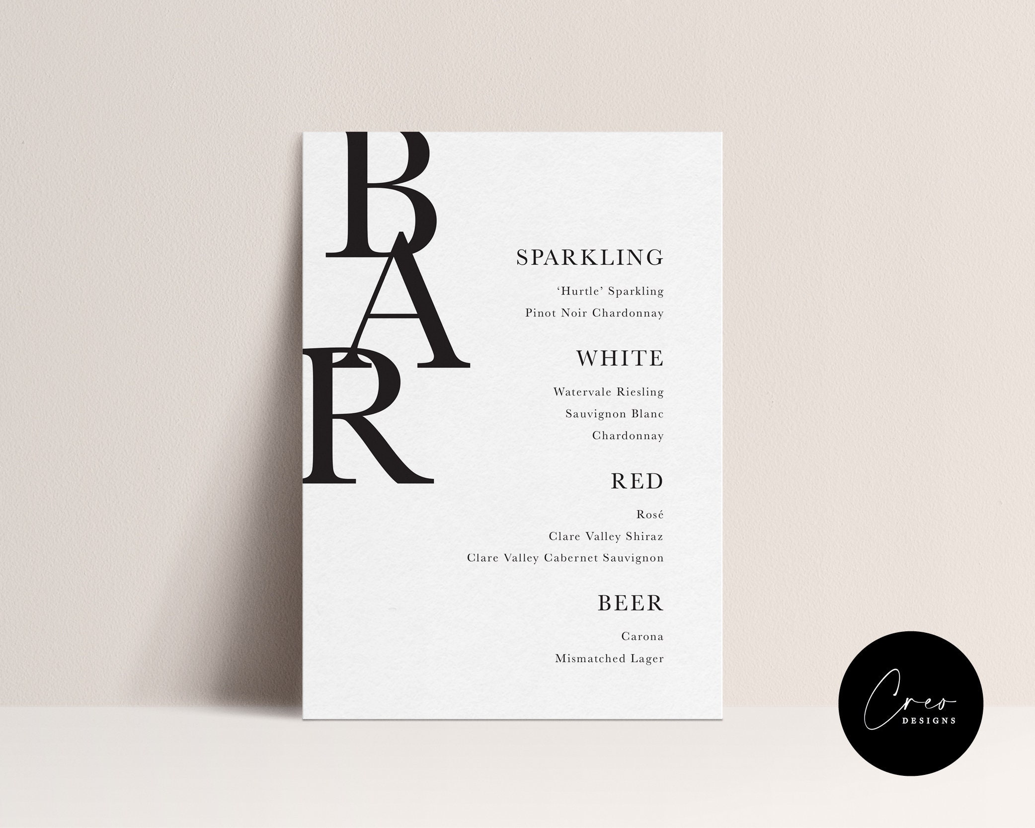 Minimal Bar Sign, Printable Bar Menu, Wedding, Minimalist Simplistic ...