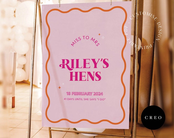 Wavy Welcome Sign, Edit Printable PDF, Bachelorette Decor, Bridal ...