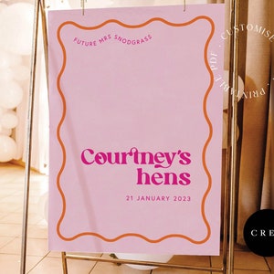 Pink and Orange Theme Party Welcome Sign, Printable PDF Hens Signage ...