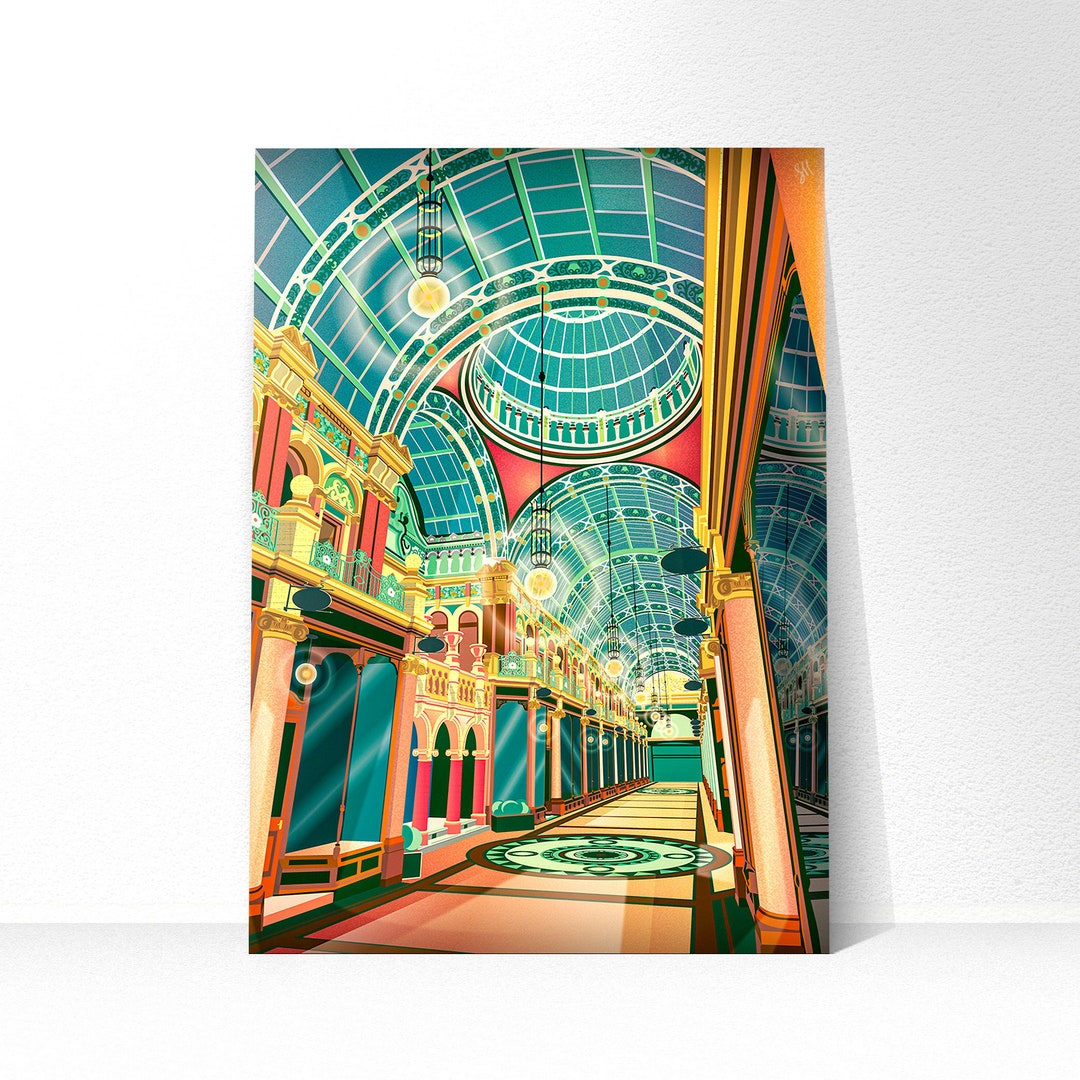 Leeds Victoria Quarter, Cross Arcade, Art Illustration Print, Colourful ...