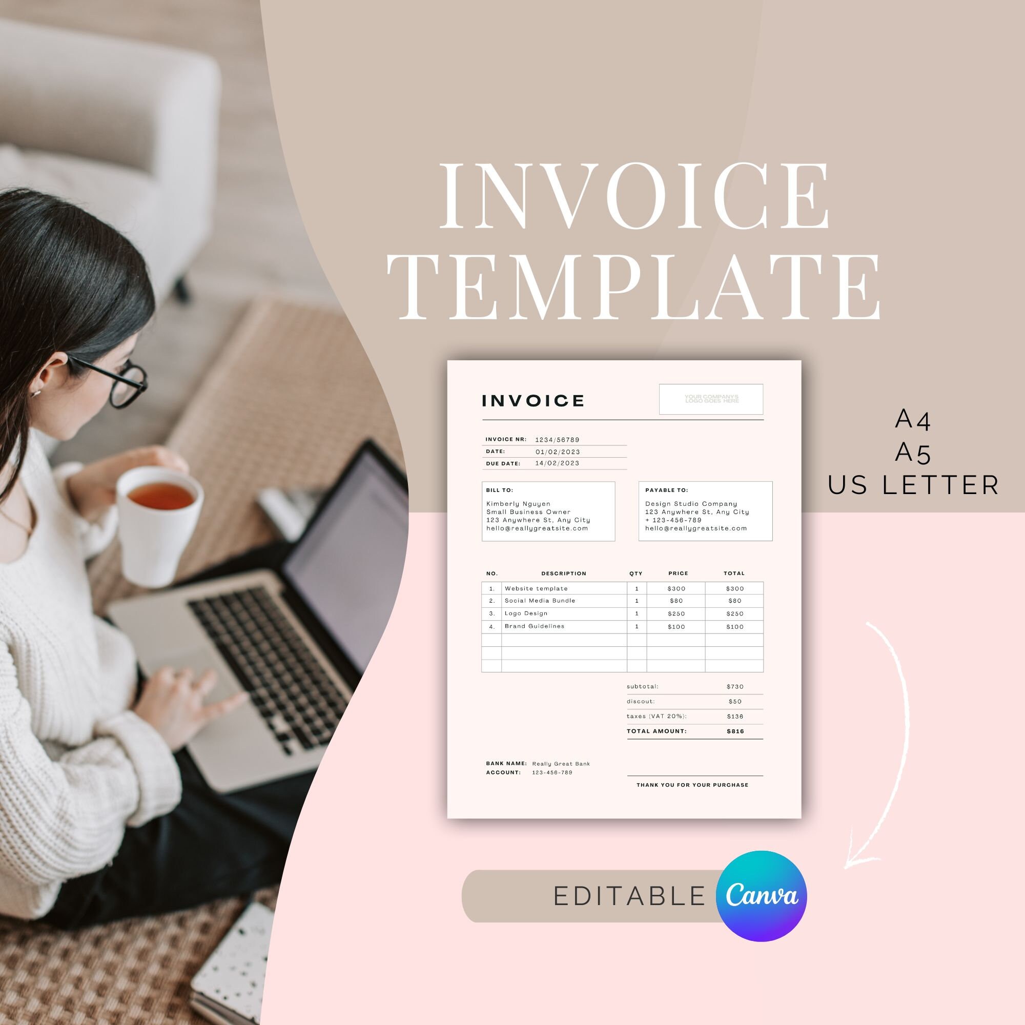 EDITABLE Invoice Template, Invoice, Business Invoice, PDF Print - Etsy