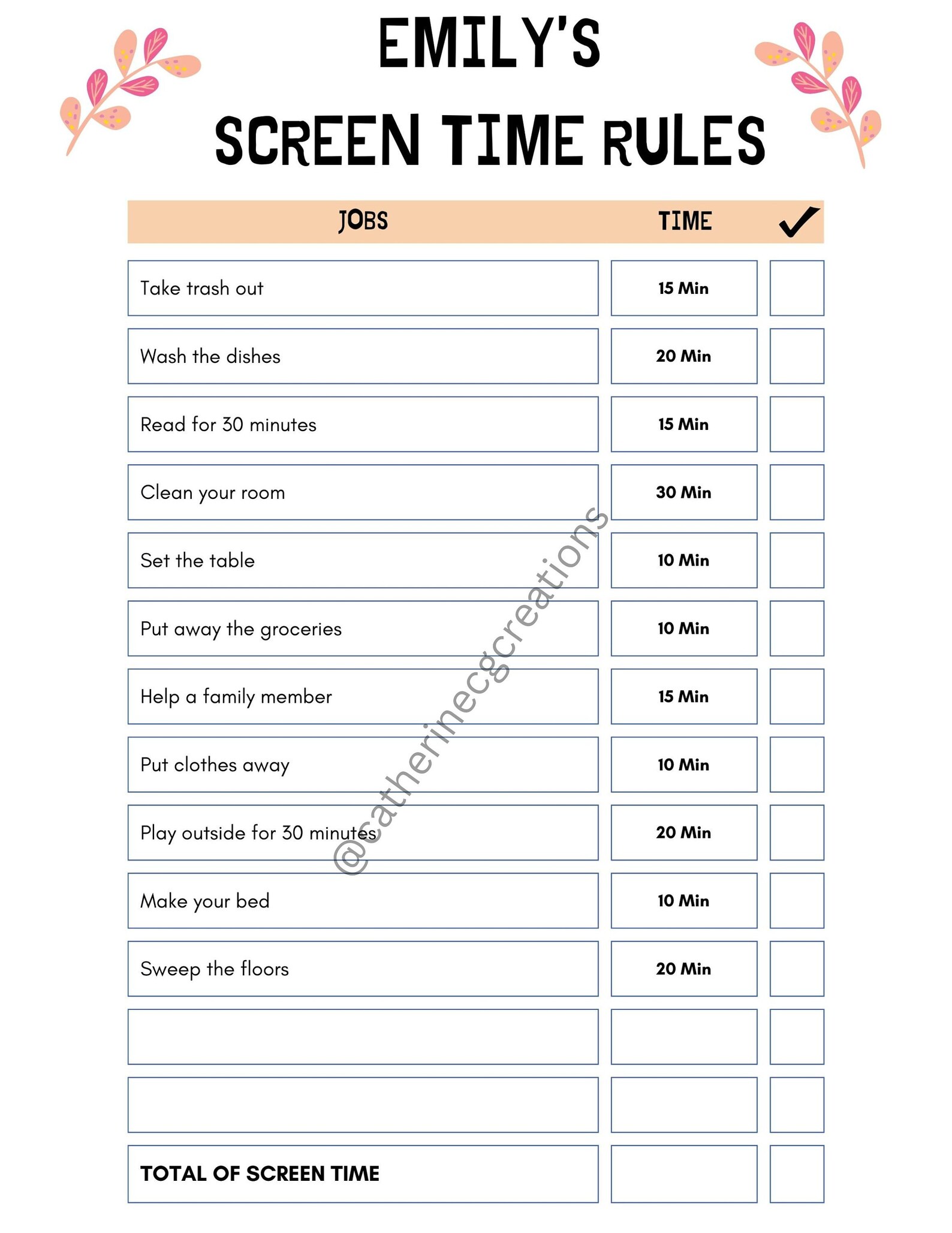EDITABLE Screen Time Chart, Screen Time Chart for Kids, Screen Time ...