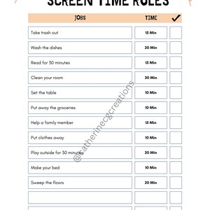 EDITABLE Screen Time Chart, Screen Time Chart for Kids, Screen Time ...