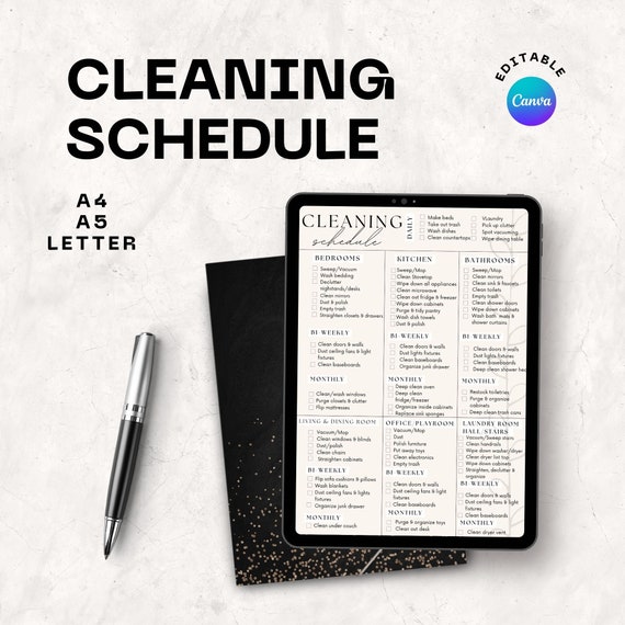 EDITABLE Cleaning Schedule Cleaning Checklist Cleaning - Etsy