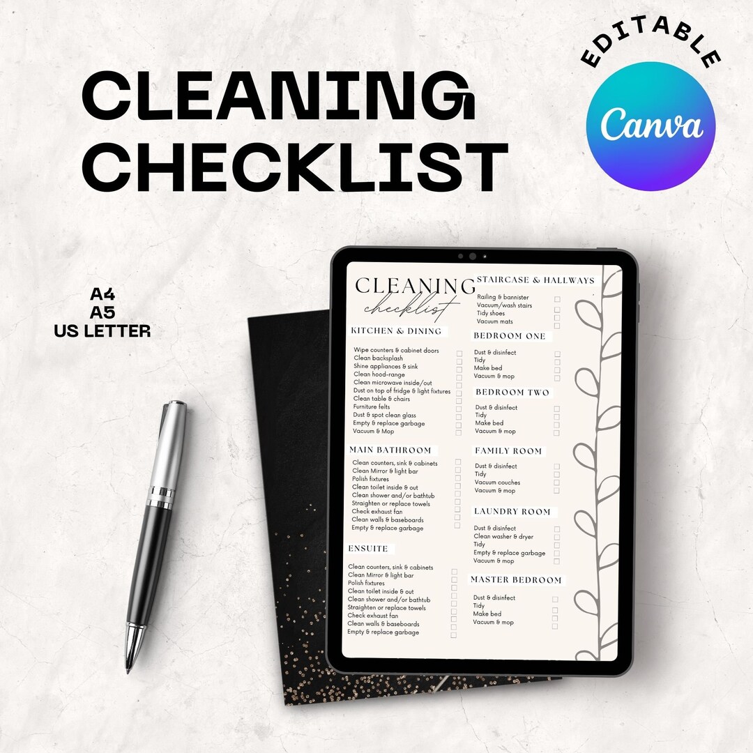 EDITABLE Cleaning Checklist, EDITABLE Cleaning Planner, Cleaning ...