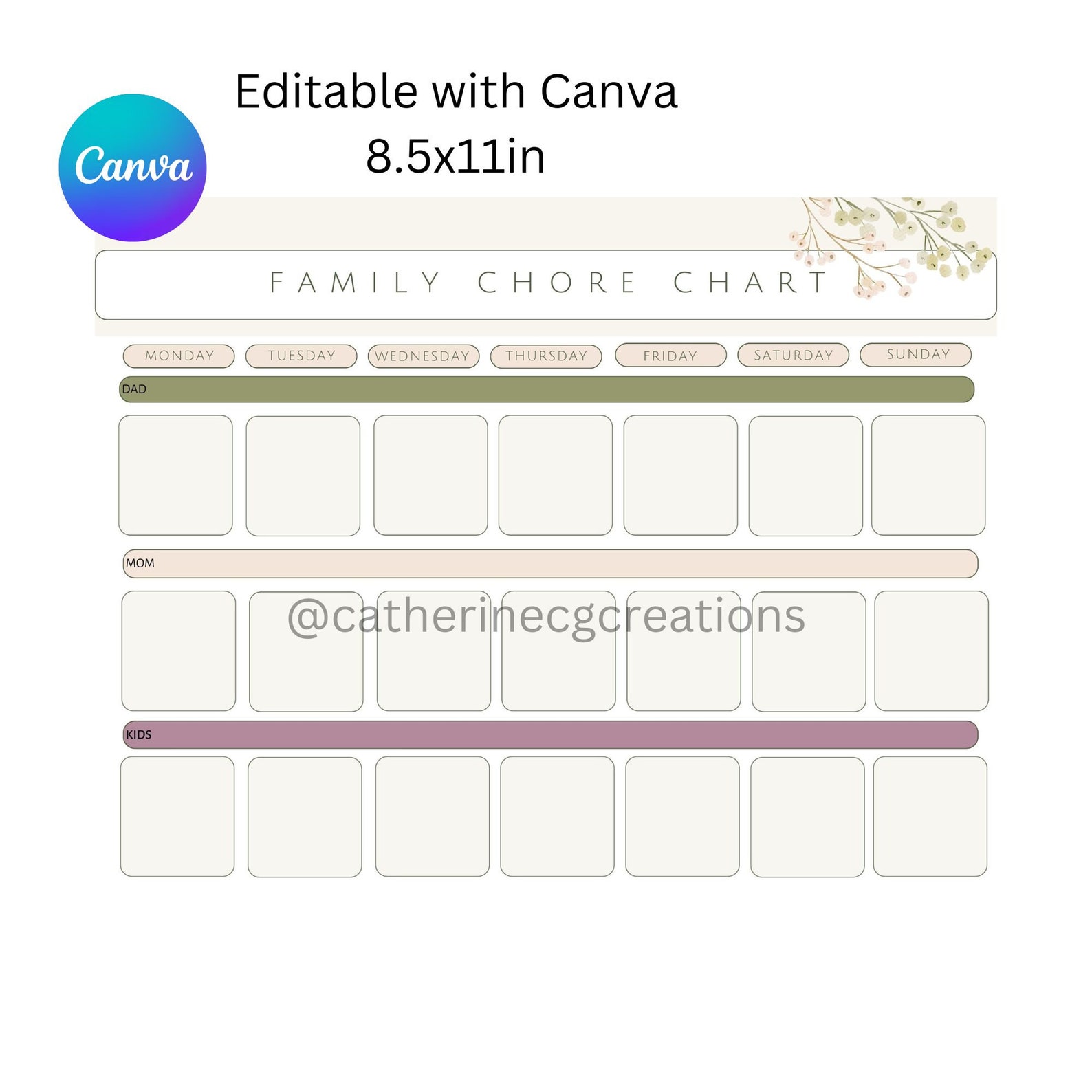 EDITABLE Family Chore Chart, Family Chore Chart, Cleaning Schedule ...