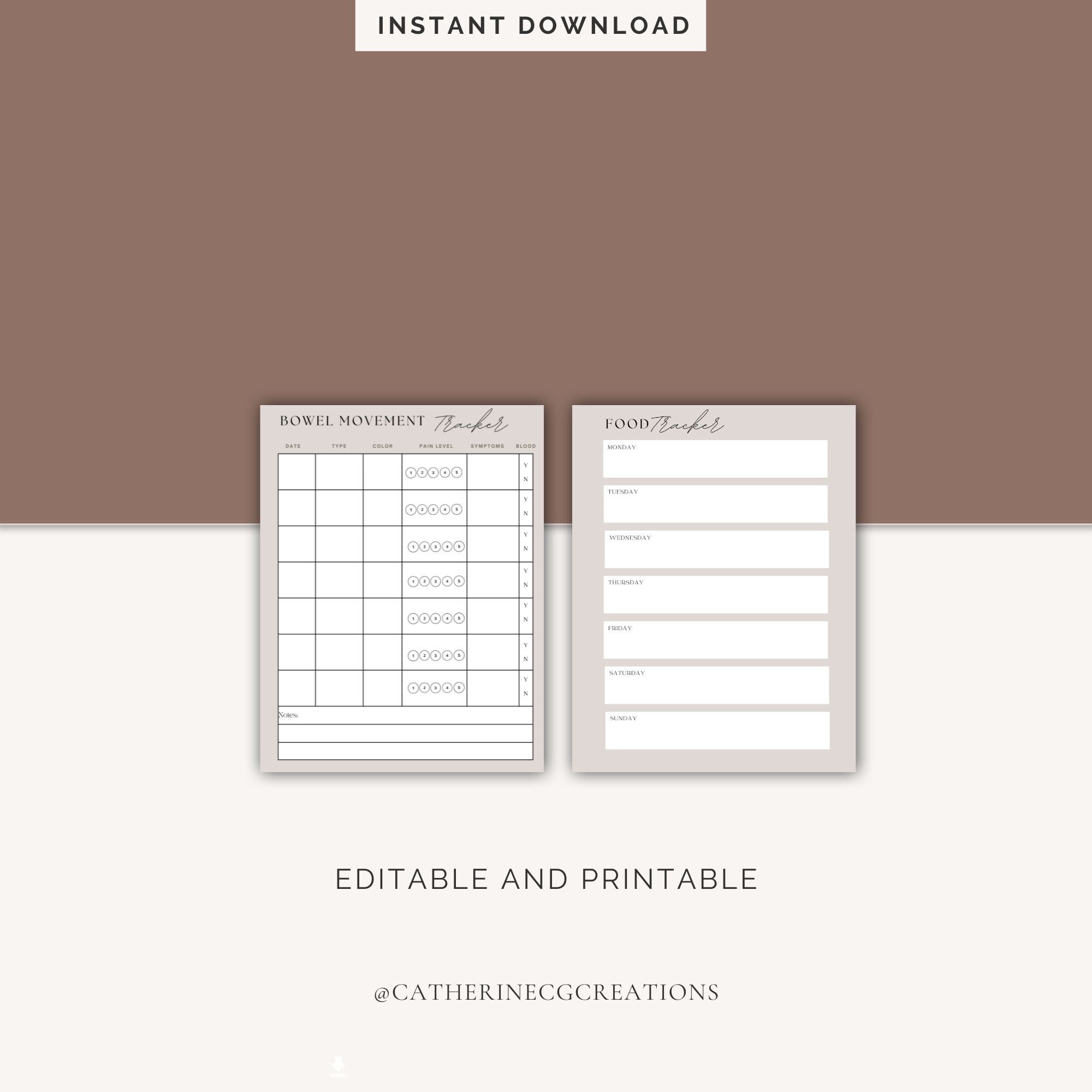 EDITABLE Bowel Movement Tracker, IBS Tracker, Crohn's Disease ...