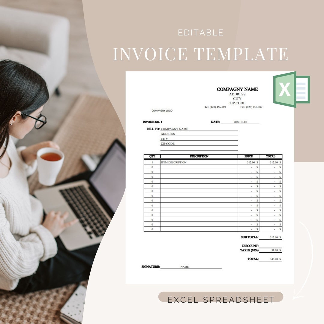 EDITABLE Invoice Template, Basic Invoice, Excel Document - Etsy