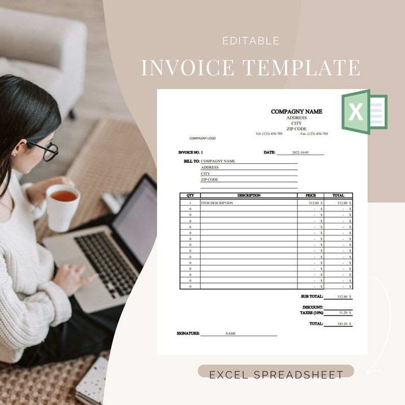 EDITABLE Invoice Template, Basic Invoice, Excel Document - Etsy