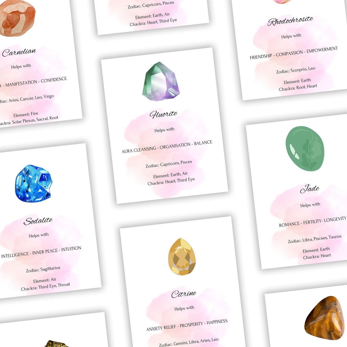 EDITABLE Crystal Cards, Crystal Printable Cards, Crystal Inserts ...