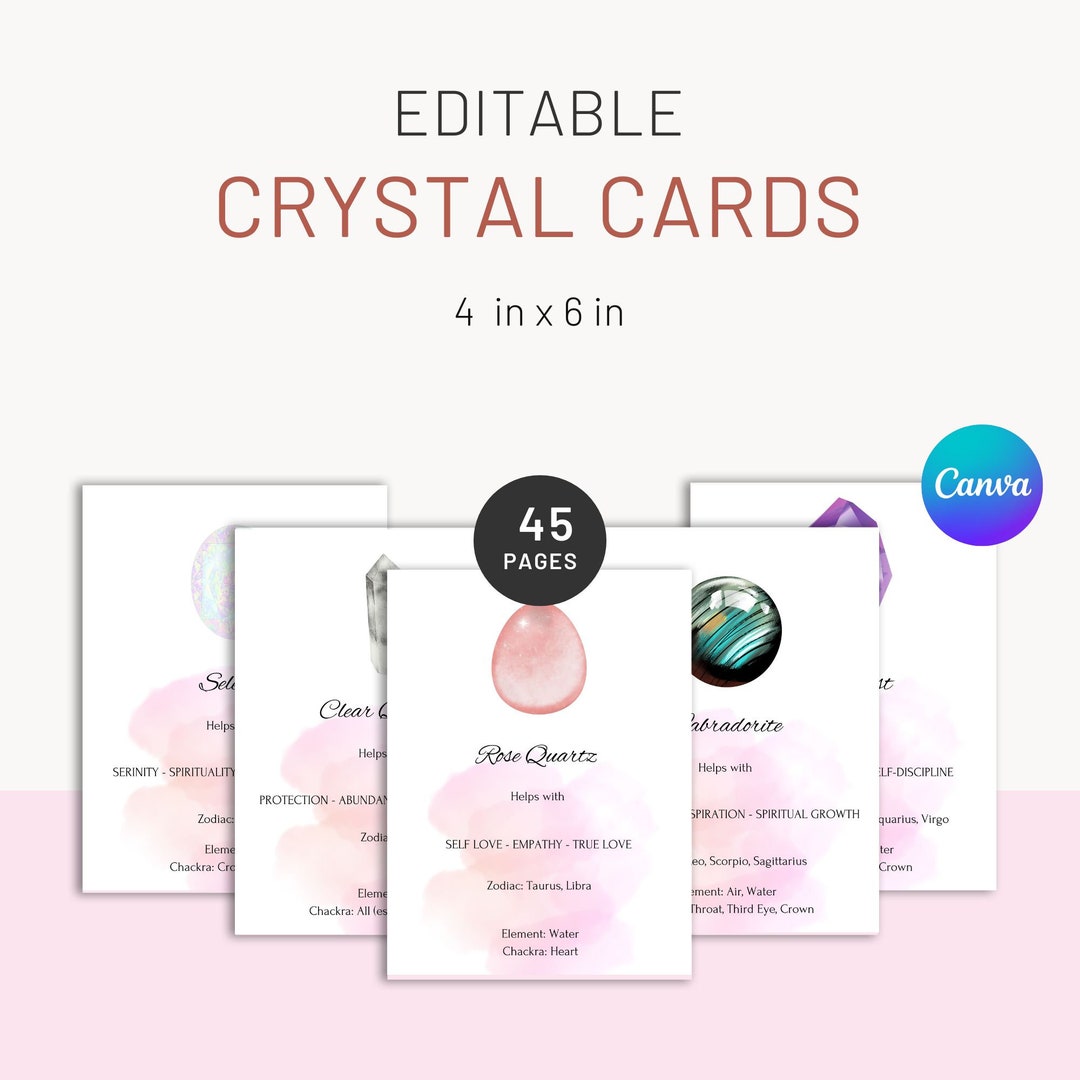 EDITABLE Crystal Cards, Crystal Printable Cards, Crystal Inserts ...