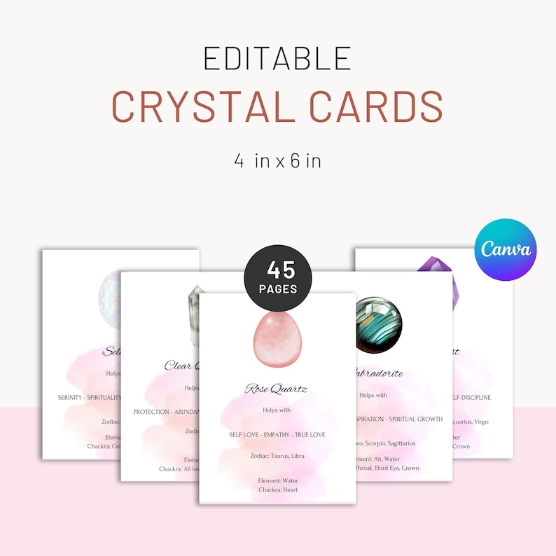 EDITABLE Crystal Cards, Crystal Printable Cards, Crystal Inserts ...