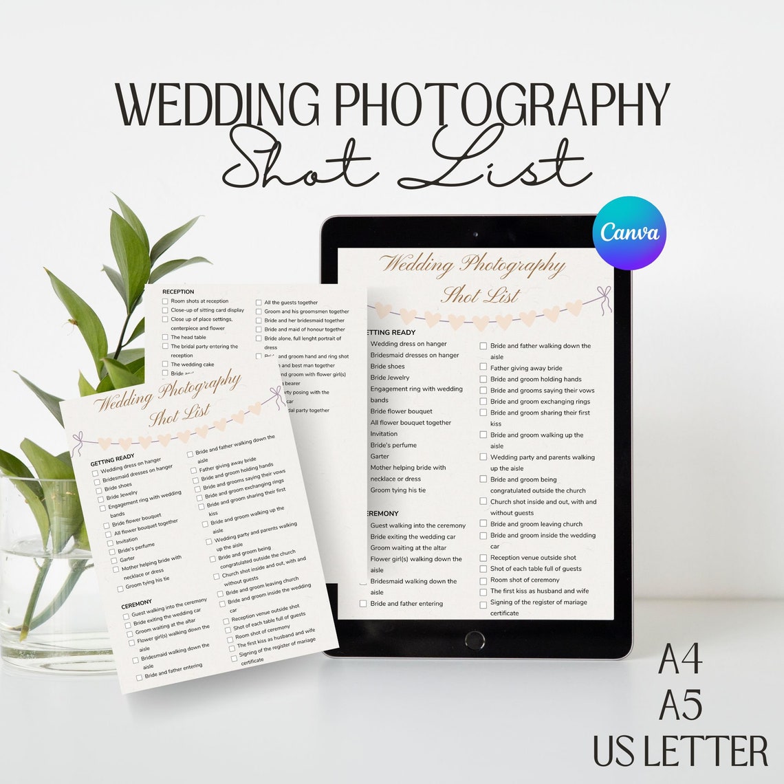 EDITABLE Wedding Photography Shot List, Wedding Photographer Shot List ...