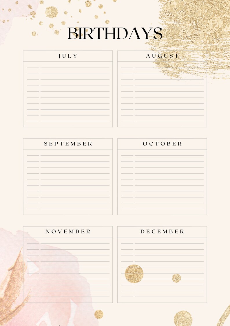 EDITABLE Birthday Tracker Birthday Calendar Printable - Etsy