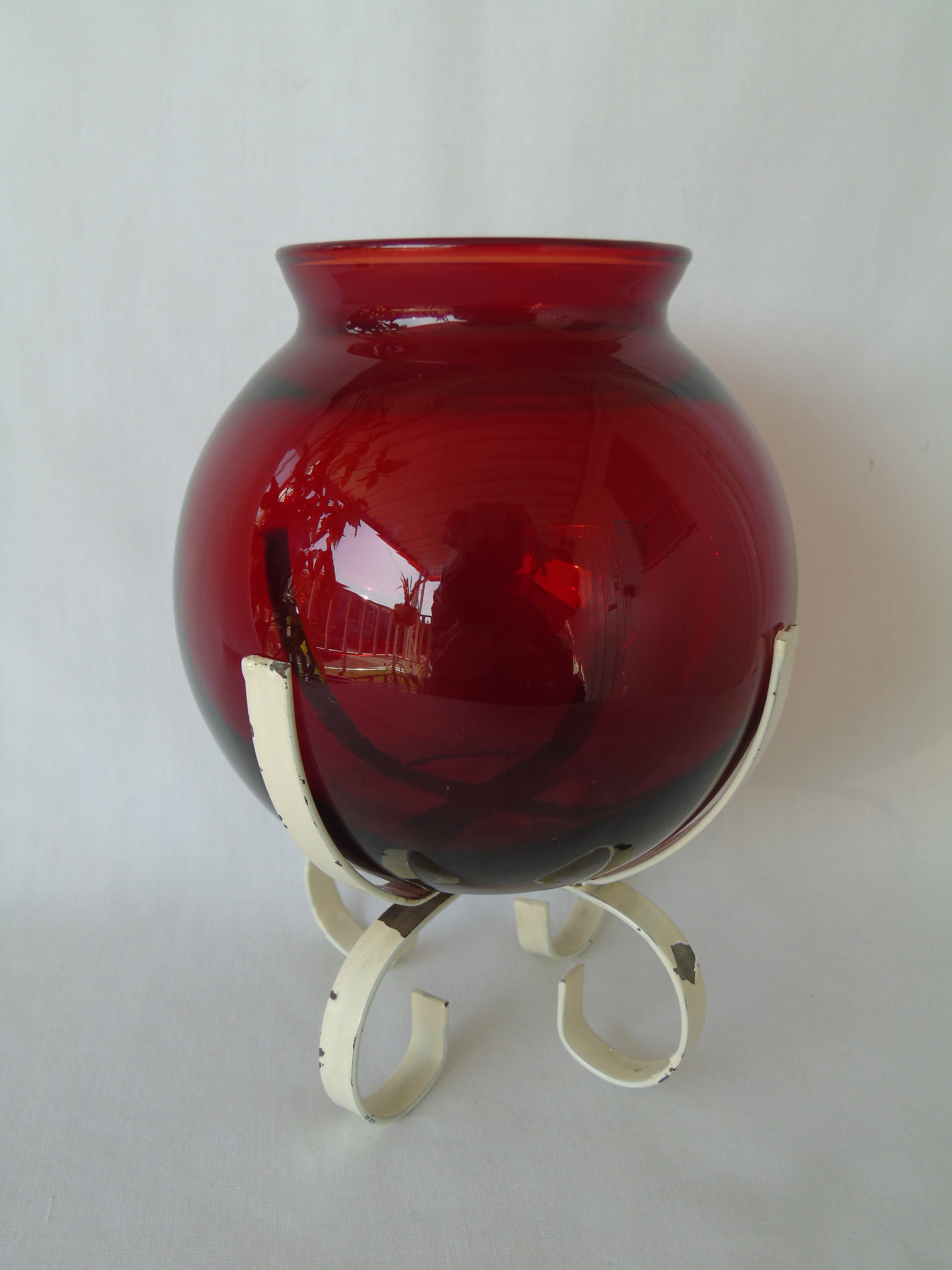 Anchor Hocking Royal Ruby Ivy Ball in Holder - Etsy