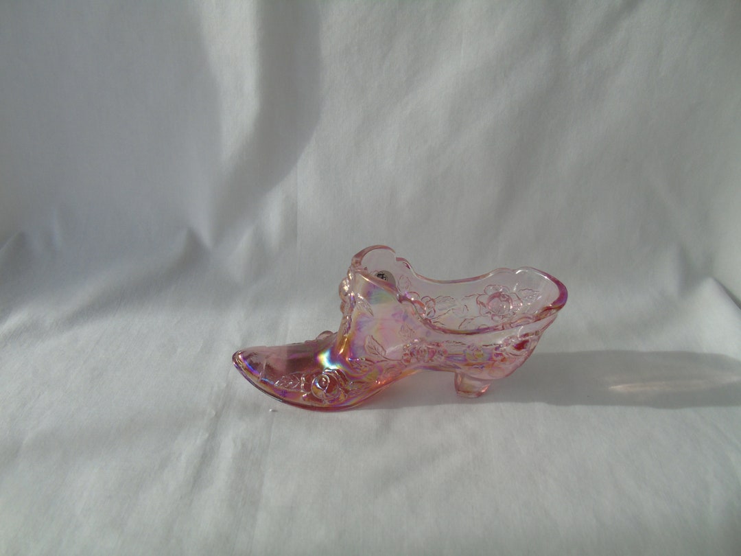 Fenton Pink Carnival Glass Rose Slipper - Etsy