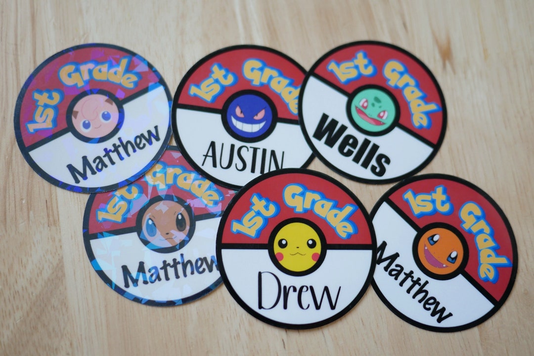 Pokeball Name Stickers - Kids Name Labels, Pencil Box Stickers, School ...