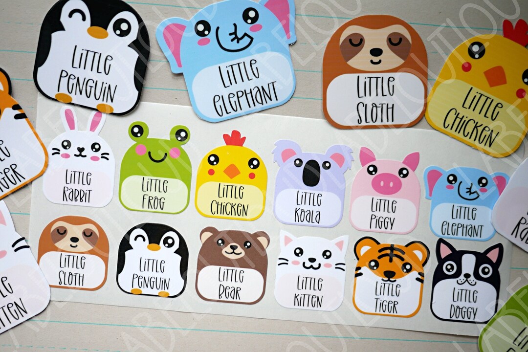 Animals Name Stickers - Kids Name Labels, Laptop Bottle Decal, School ...