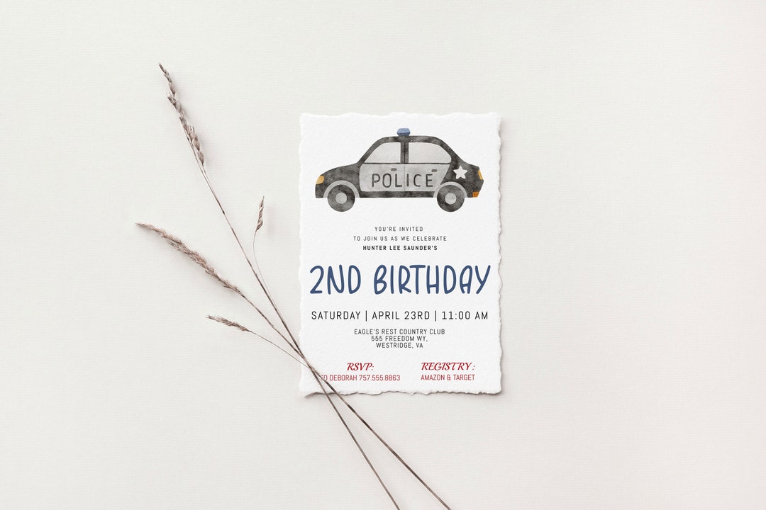 Police Car Birthday Invitation| Police Kid Birthday | Police Car ...