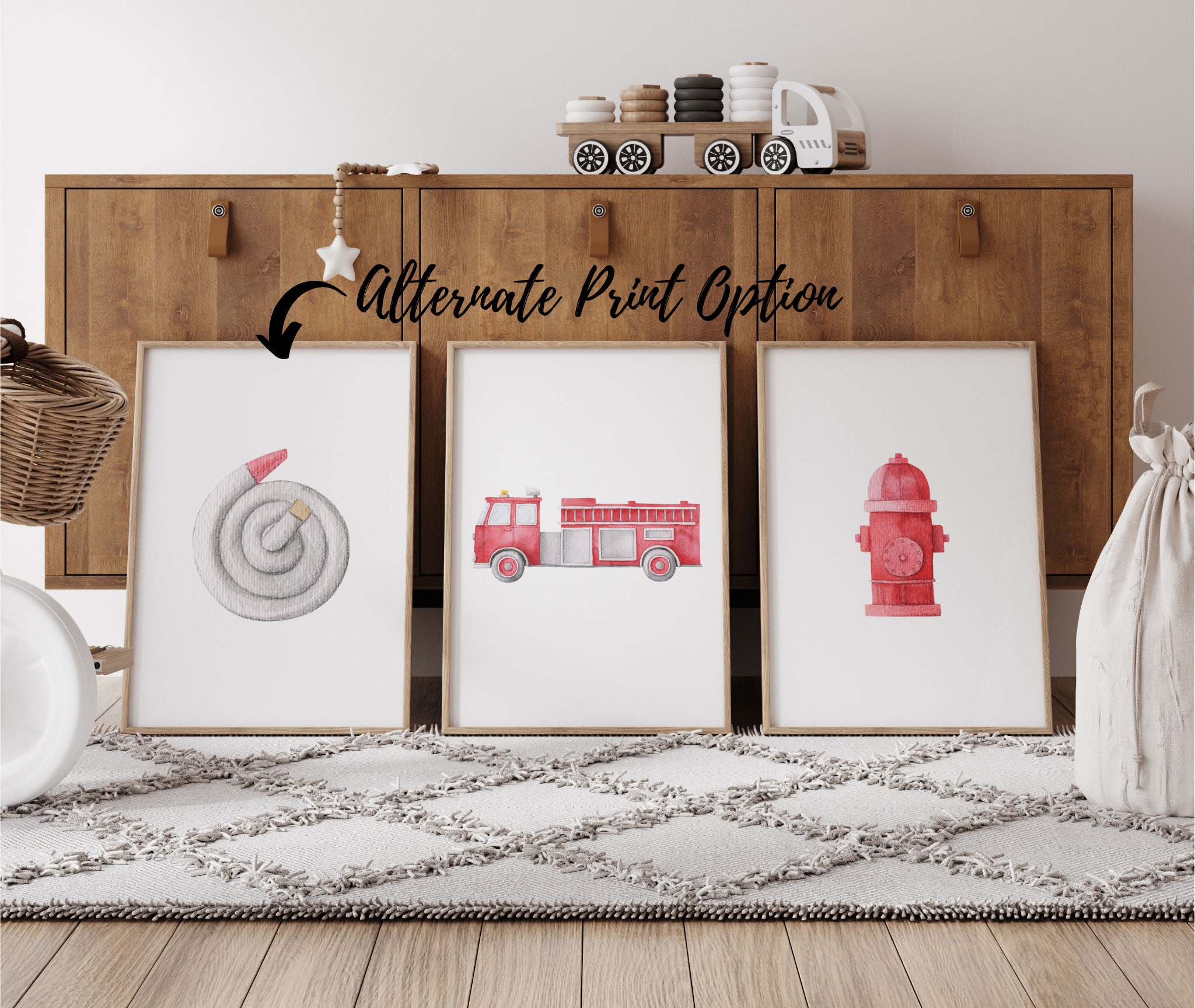 Watercolor Fire Truck Nursery Prints Firefighter Nursery Prints ...