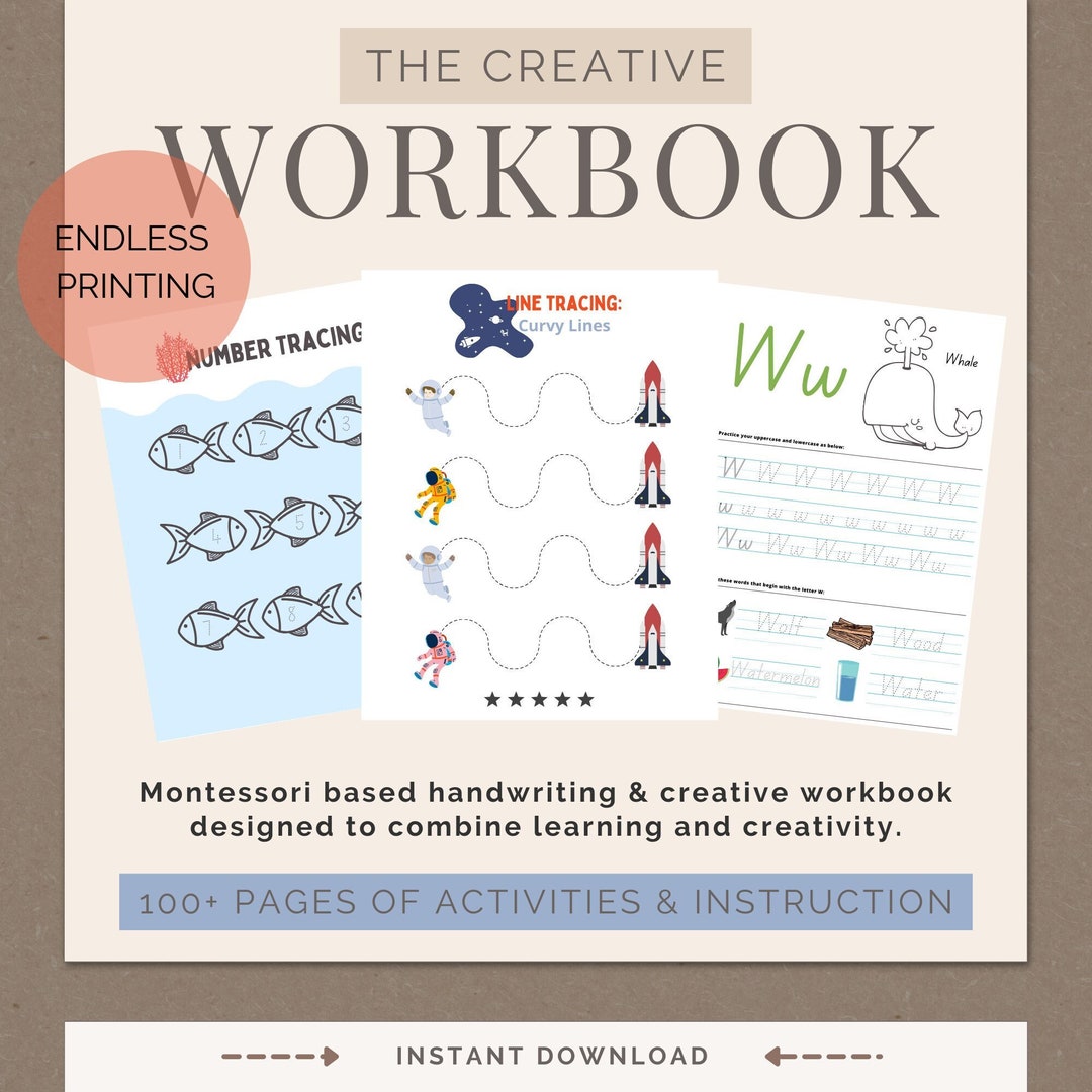 Children's Creative Workbook | Montessori Workbook | Alphabet Tracing ...