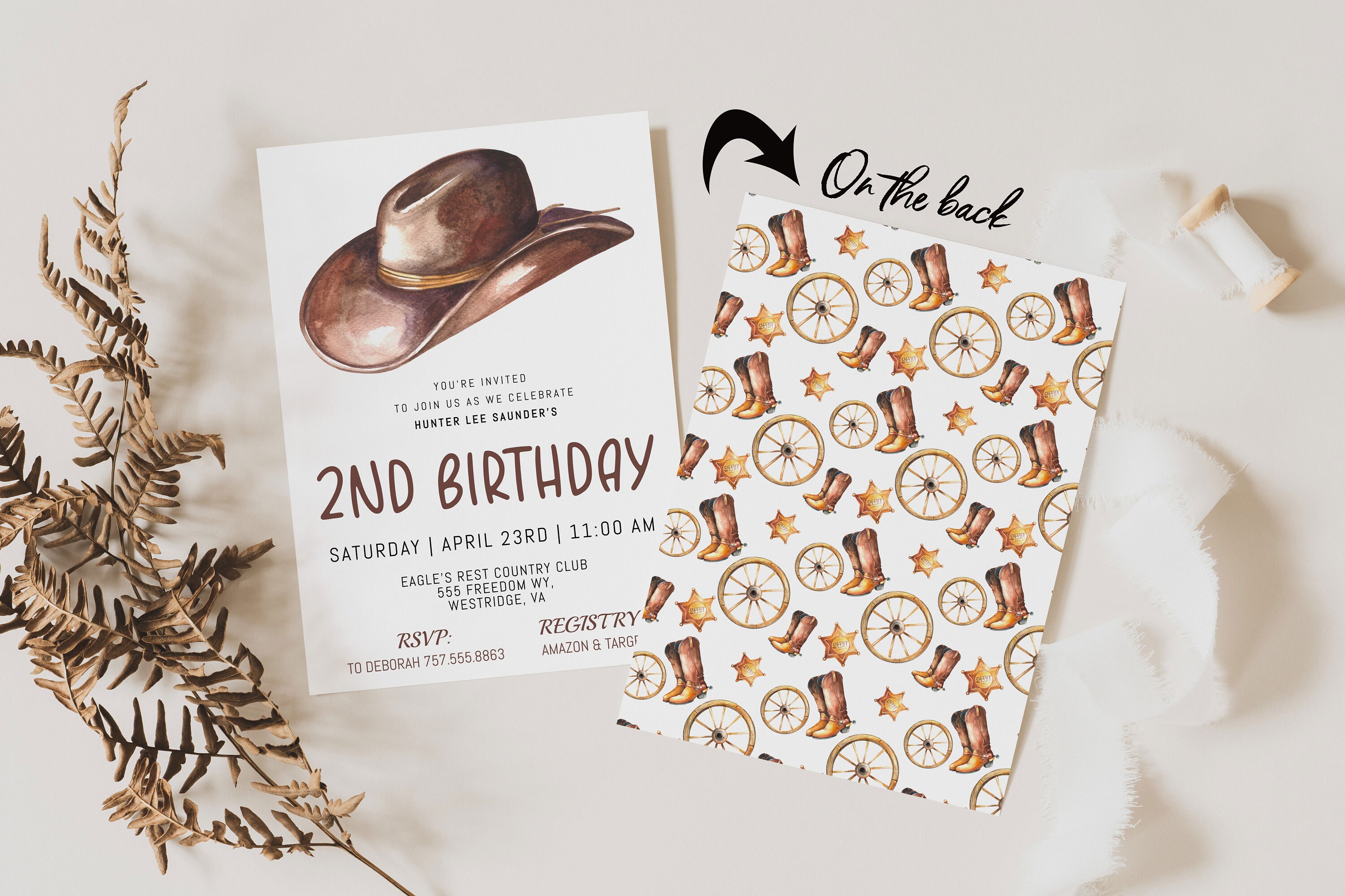 Watercolor Cowboy Hat Birthday Invitation Western Birthday - Etsy