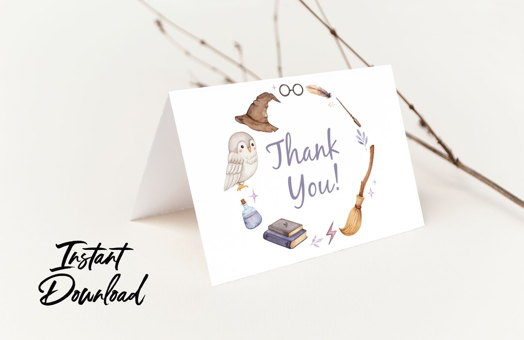 Watercolor Wizard Birthday Party Thank You Cards | Unisex Wizard ...