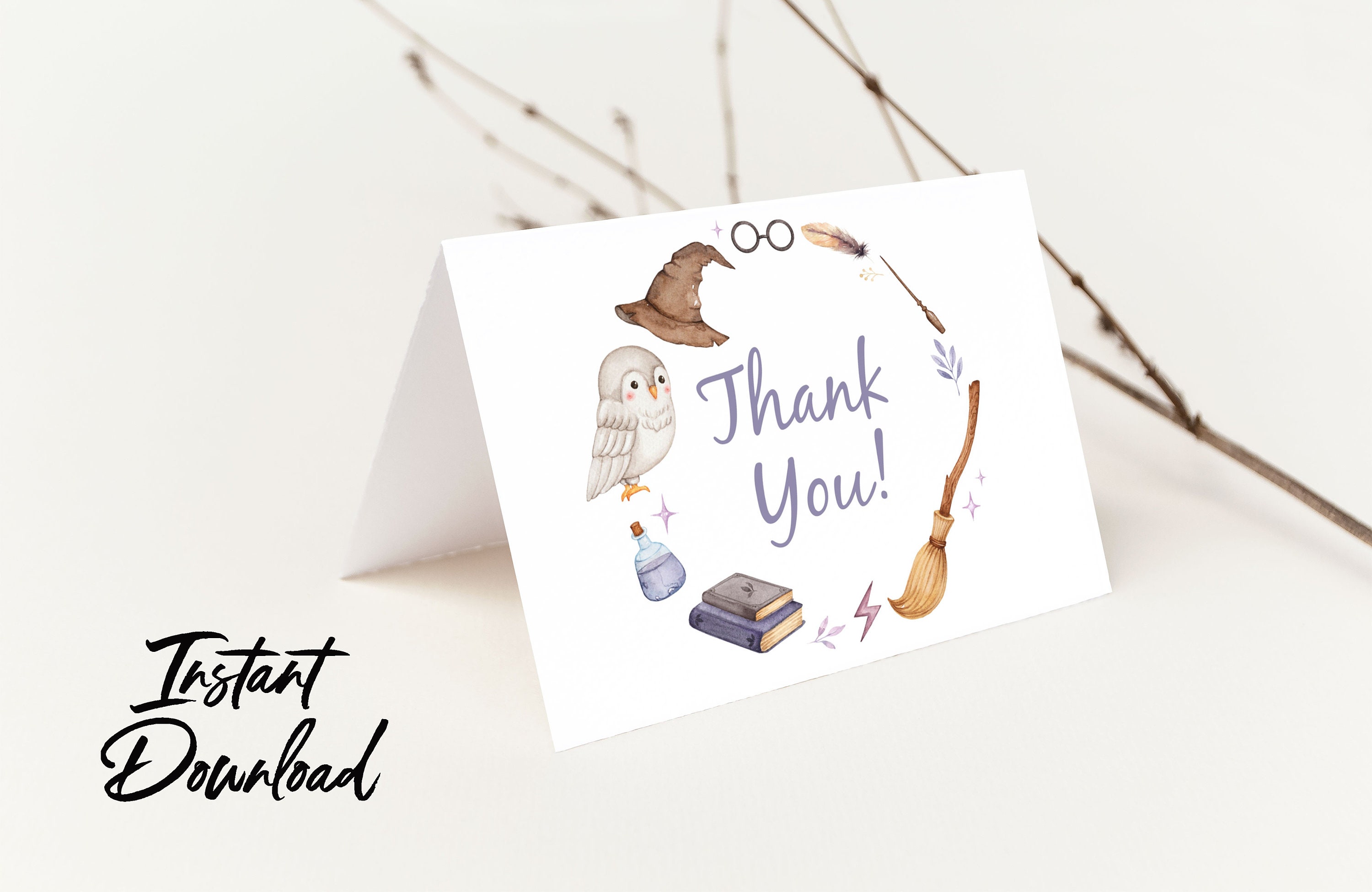 Watercolor Wizard Birthday Party Thank You Cards | Unisex Wizard ...